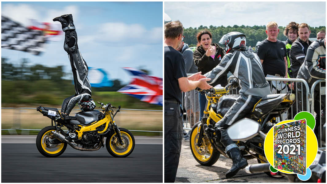 Stunt rider breaks record for doing a handstand on a moving motorbike ...